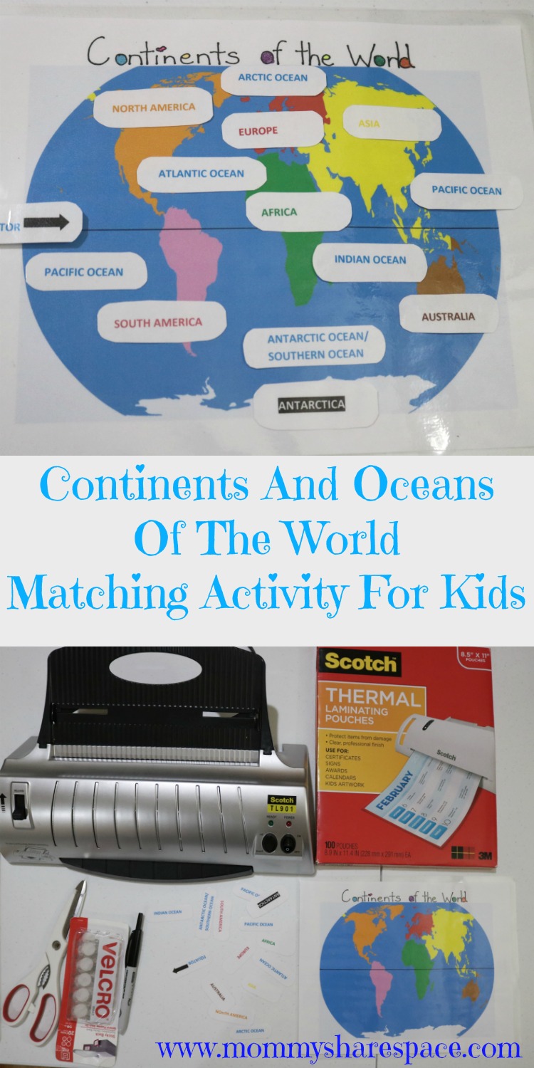 Continents And Oceans Of The World Matching Activity For Kids – Mommy ...